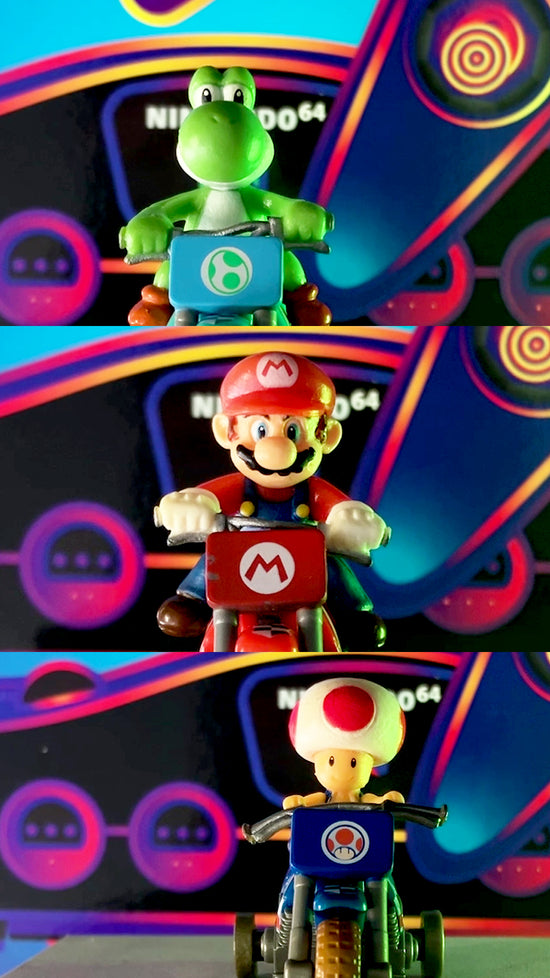 Mario Kart / 2008 Vintage Pull-Back Mini Figures - Mario, Peach, Yoshi ...